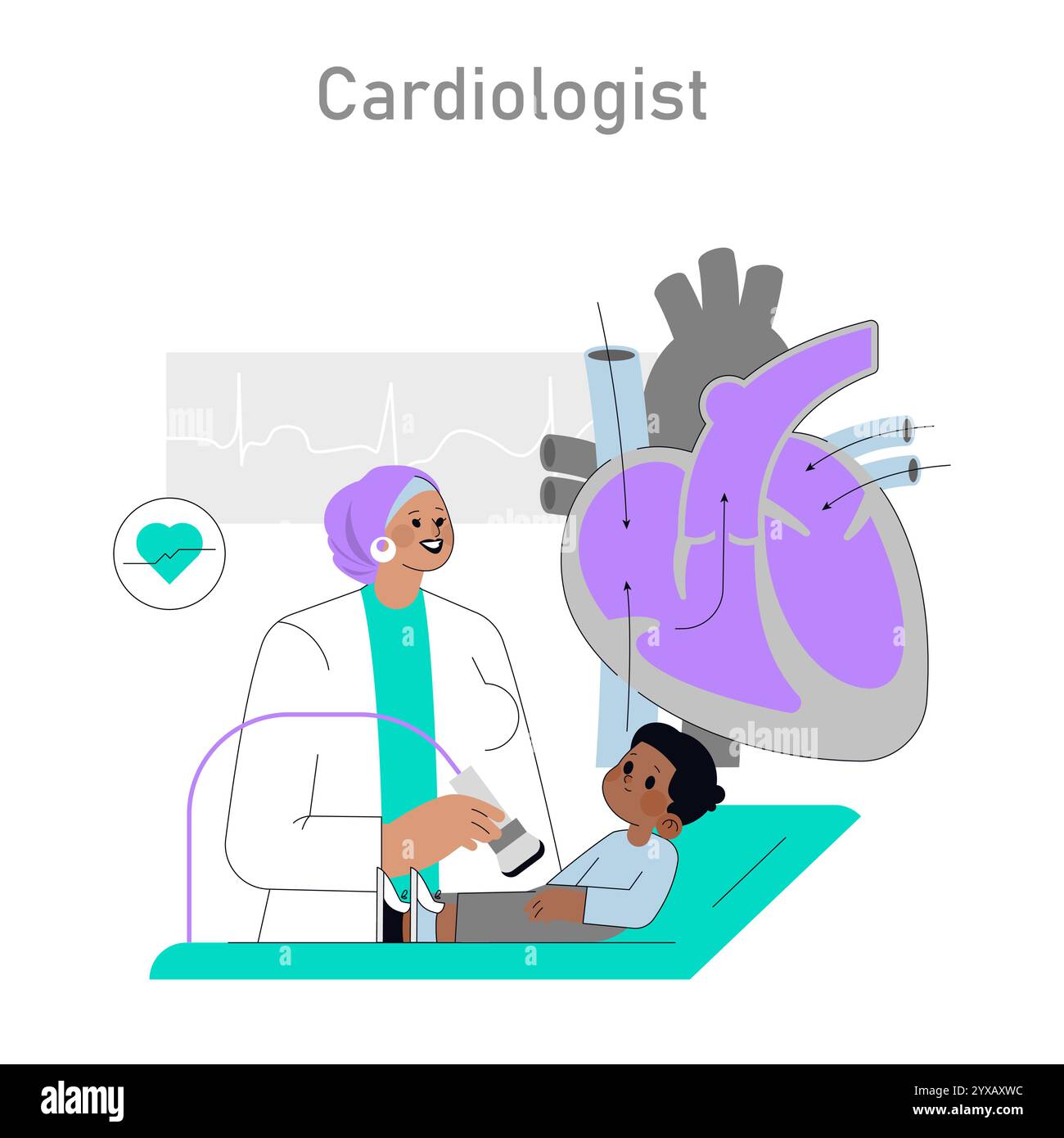 Inclusive Pediatric Cardiology Consultation concept. Child patient ...
