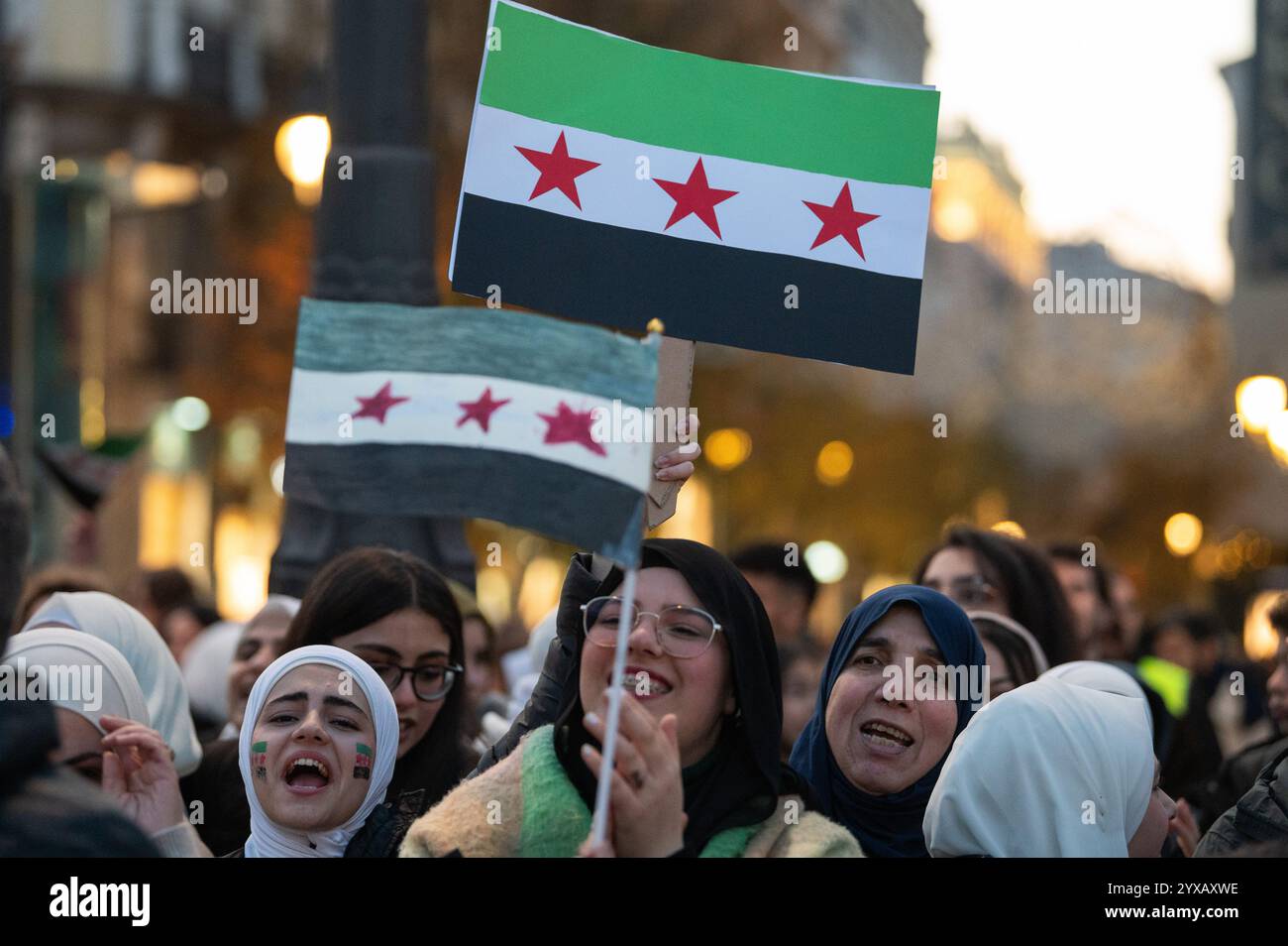 Madrid, Spain. 14th Dec, 2024. Women shouting during a celebration at ...