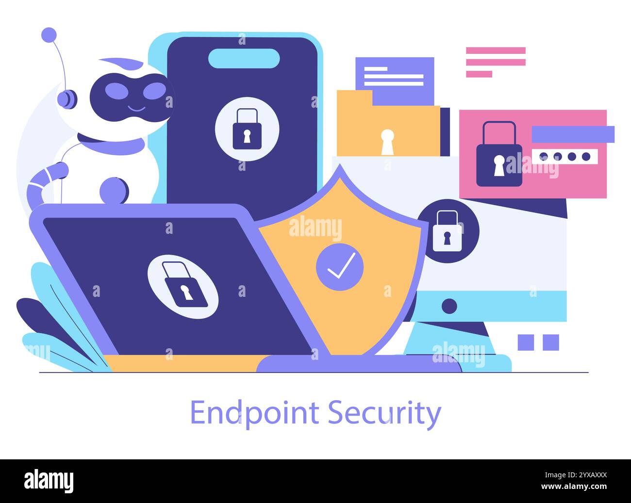 AI Cybersecurity concept. Digital safeguarding with a bot, shielded ... AI Cybersecurity concept. Digital safeguarding with a bot, shielded ...