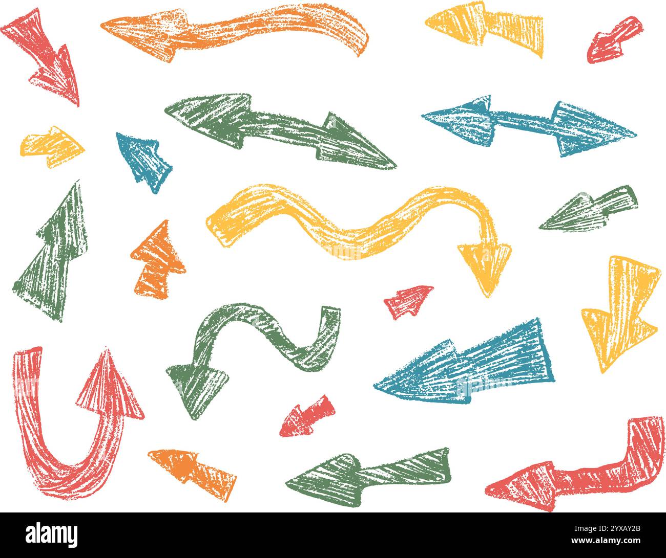 Arrow set crayon drawing Pointers for collage isolated on white ...
