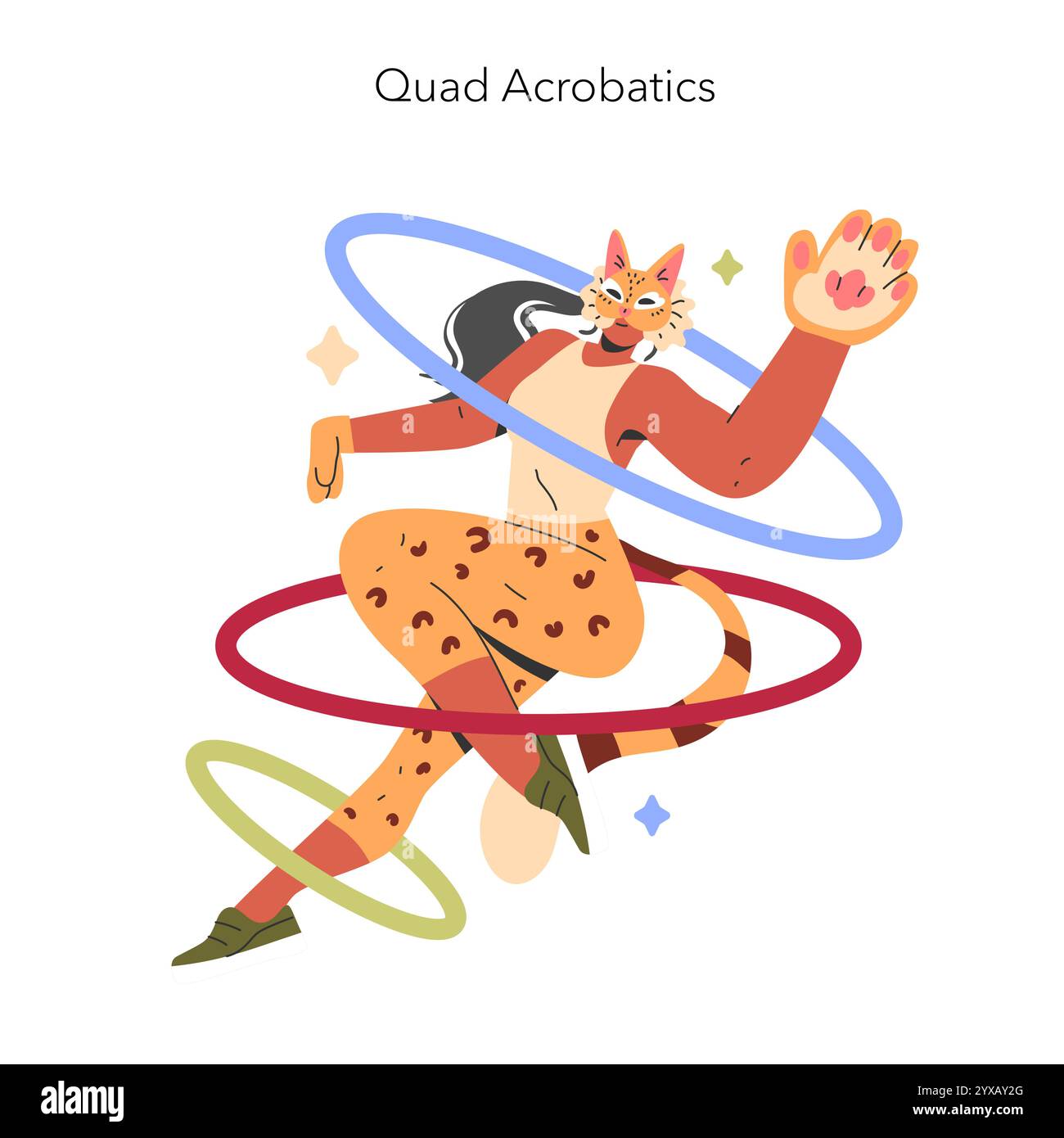 Quad Acrobatics concept. A cheerful humanoid fox performing with ...