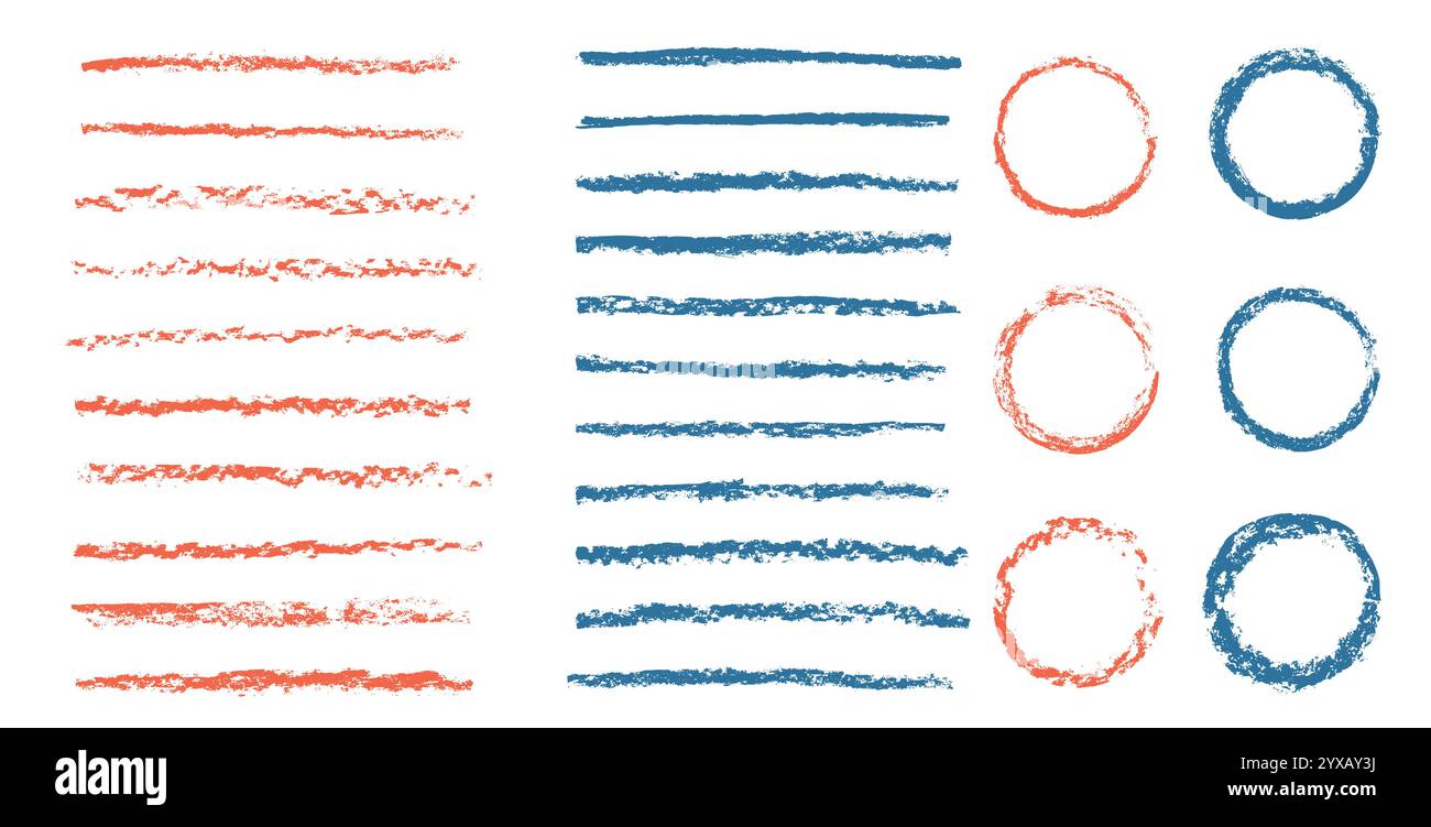Lines and circle frames crayon set. Chalk brush stroke scribble ...