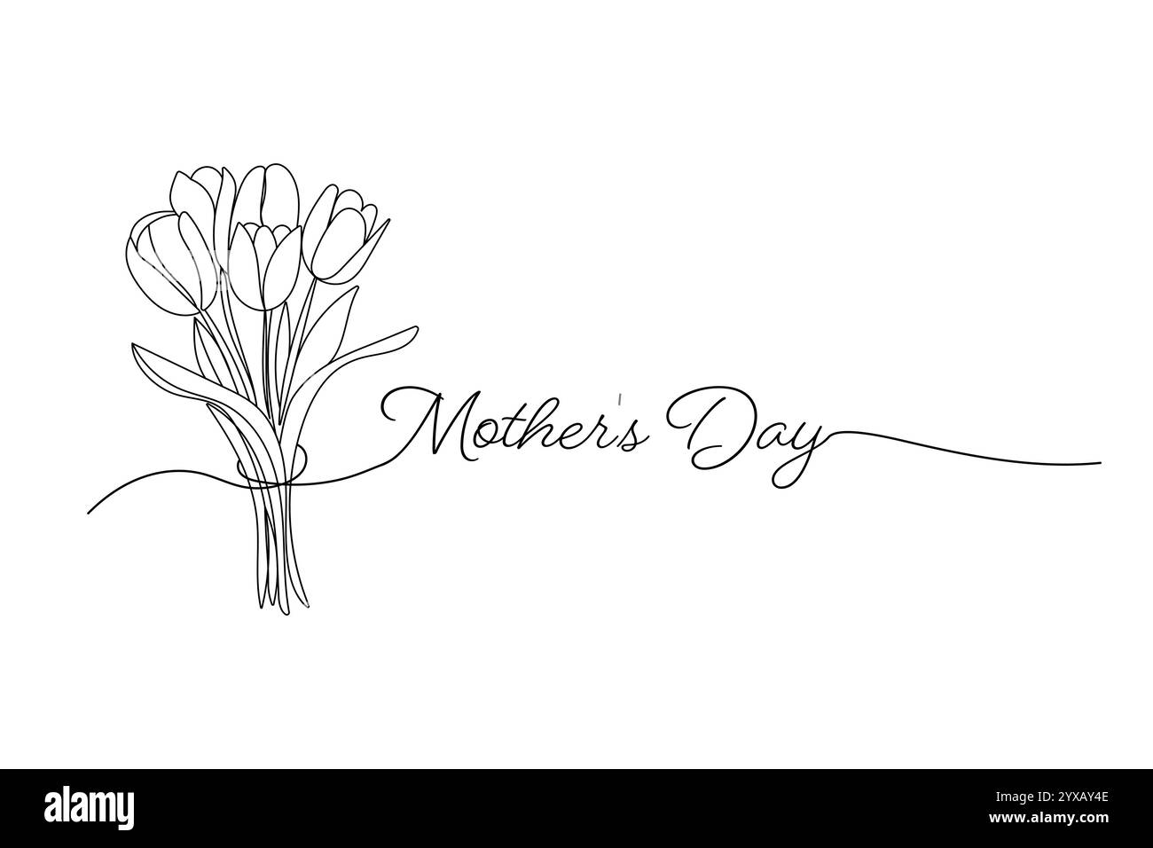 Mother's day, tulip flowers. Line drawing, one solid line and text. for ...