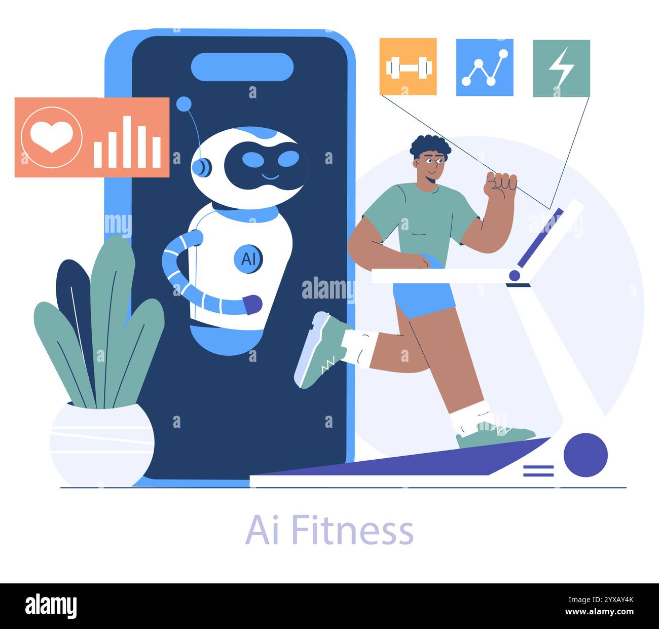 AI-assisted fitness concept. An enthusiastic hobbyist runs on a ...
