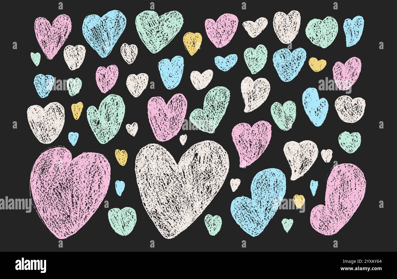 Hearts chalk set. Crayon romantic preppy pastel elements. Love signs ...
