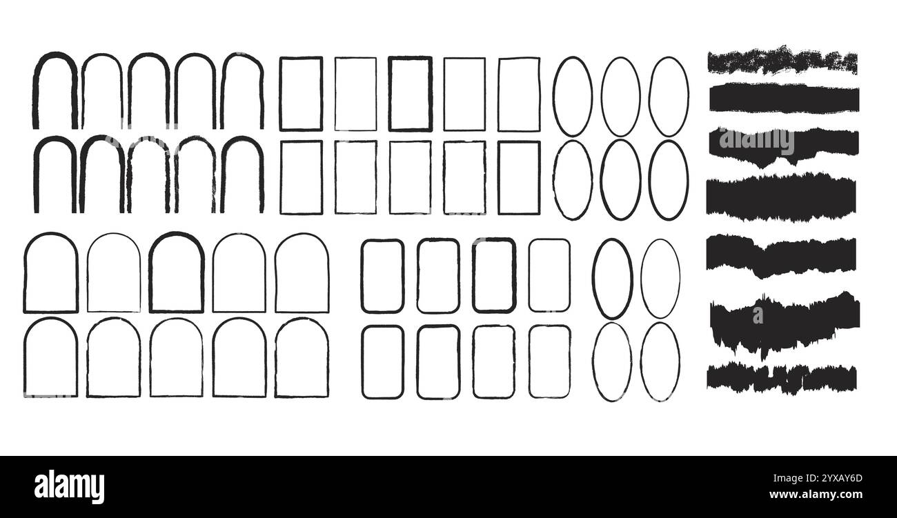 Grunge frames set. Ellipse, rectangle and arch shapes modern black ...