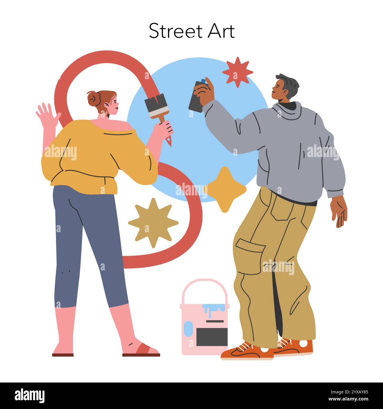 Millennial Hobbies concept. Young artists engaging in vibrant street ...