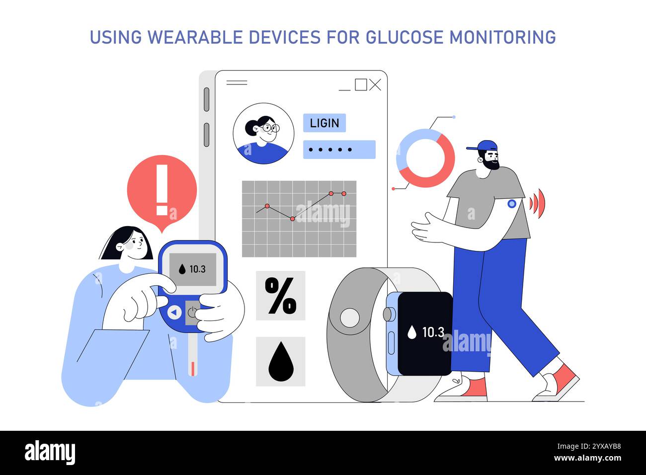 Blood sugar tracking concept. Illustration highlights effective glucose ...