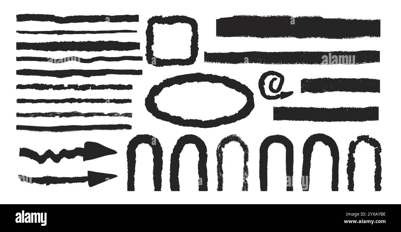 Grunge irregular frames and line with arrow elements set. Ellipse ...