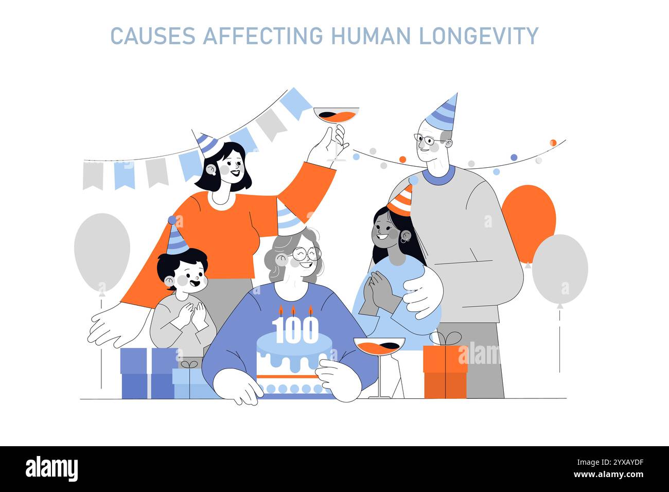 Human Longevity concept. Family celebrating the 100th birthday of a ...