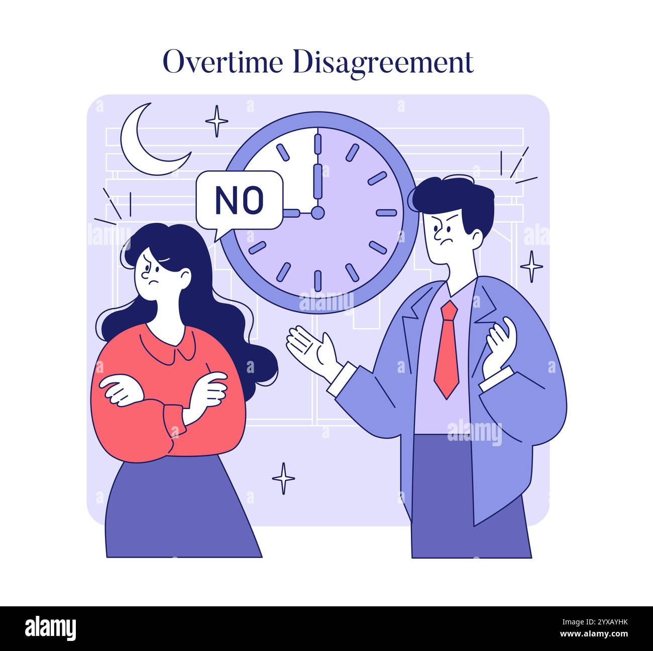 Workplace Dispute concept. Two colleagues engage in an overtime ...