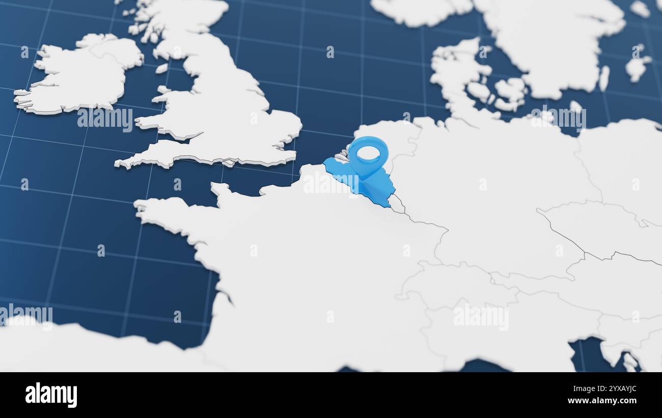 Blue Belgium 3d map with pointer pin surrounded with other countries in ...