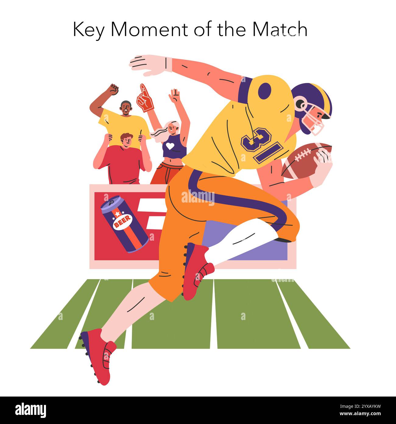 Super Bowl concept. Dynamic football player in mid-action with ...