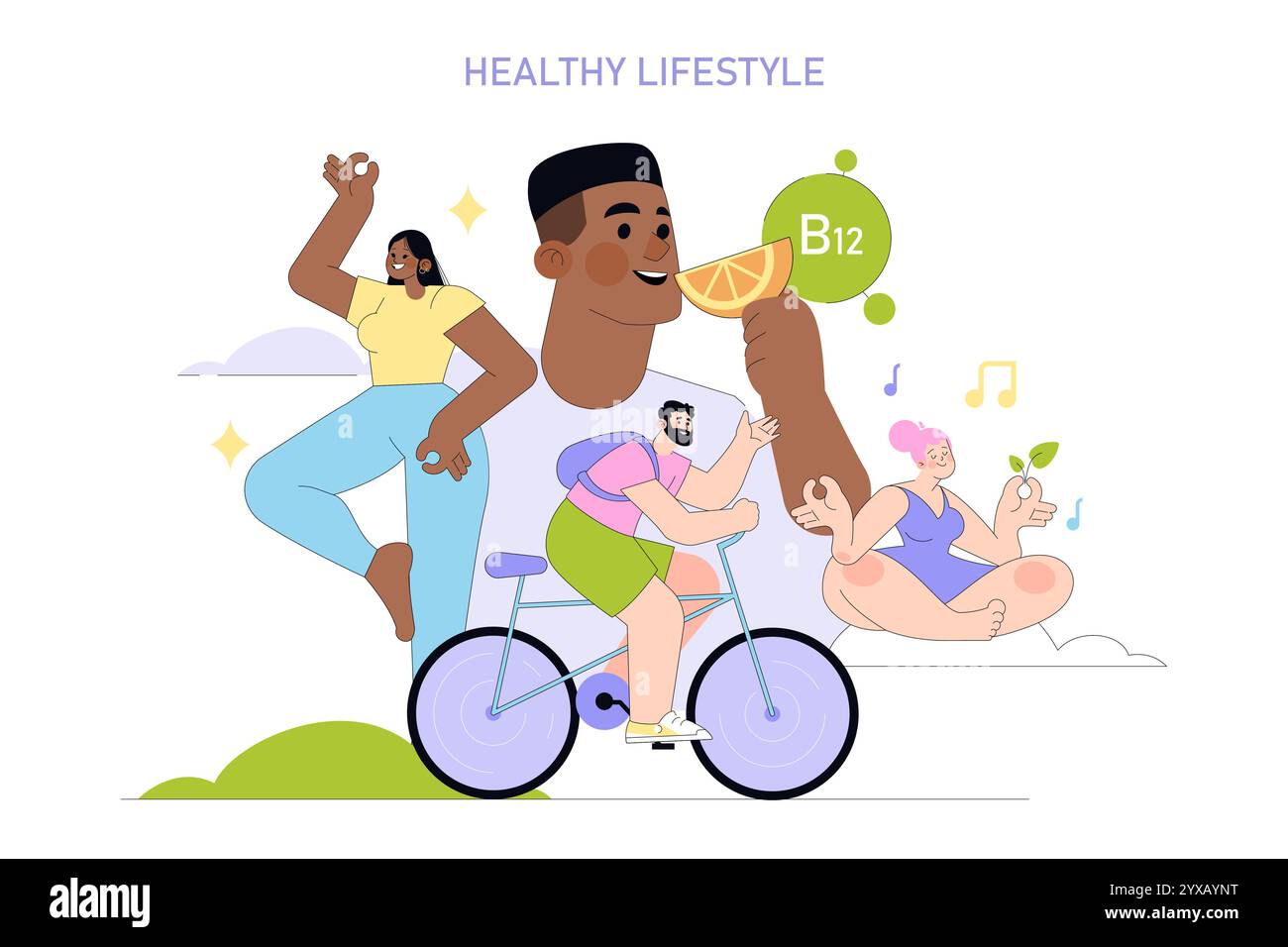 Healthy Lifestyle concept. Individuals engaging in fitness, nutrition ...