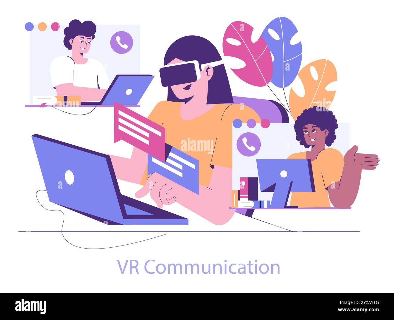 Immersive reality concept. People interact using virtual reality ...