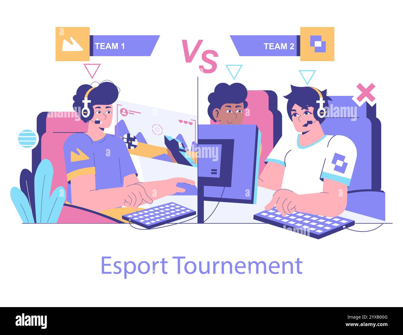 Esport tournament concept. Competitive gaming clash between two teams ...