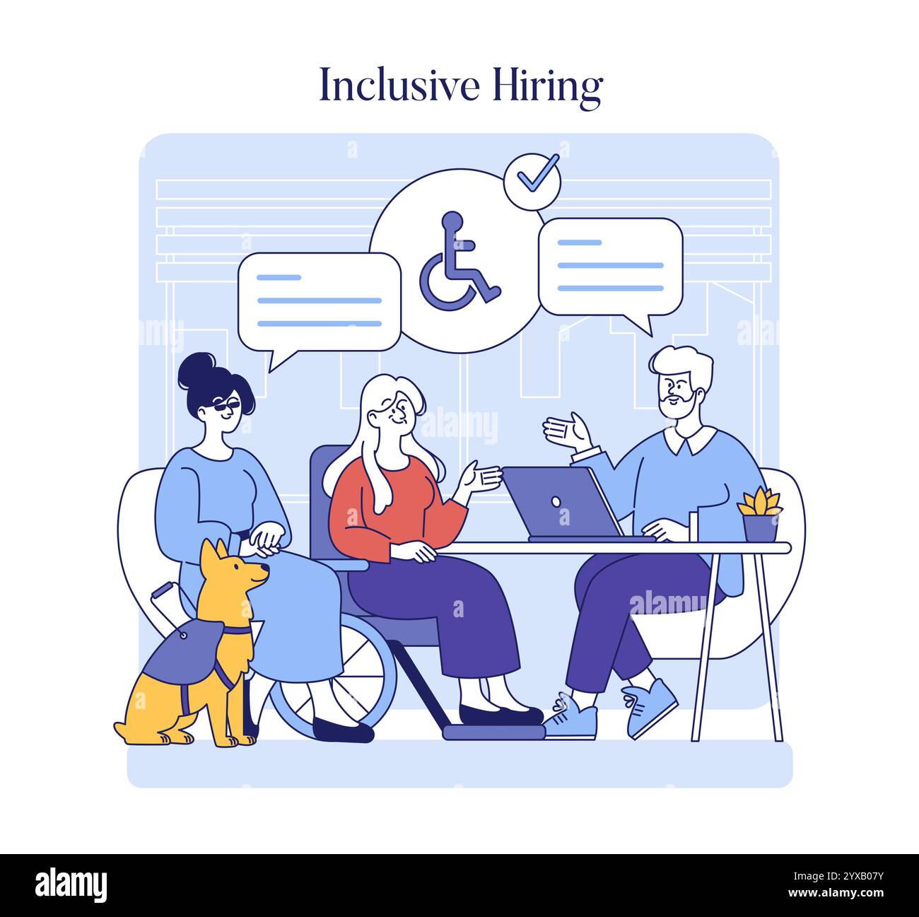 Inclusive Hiring concept. Diverse candidates with abilities interacting ...