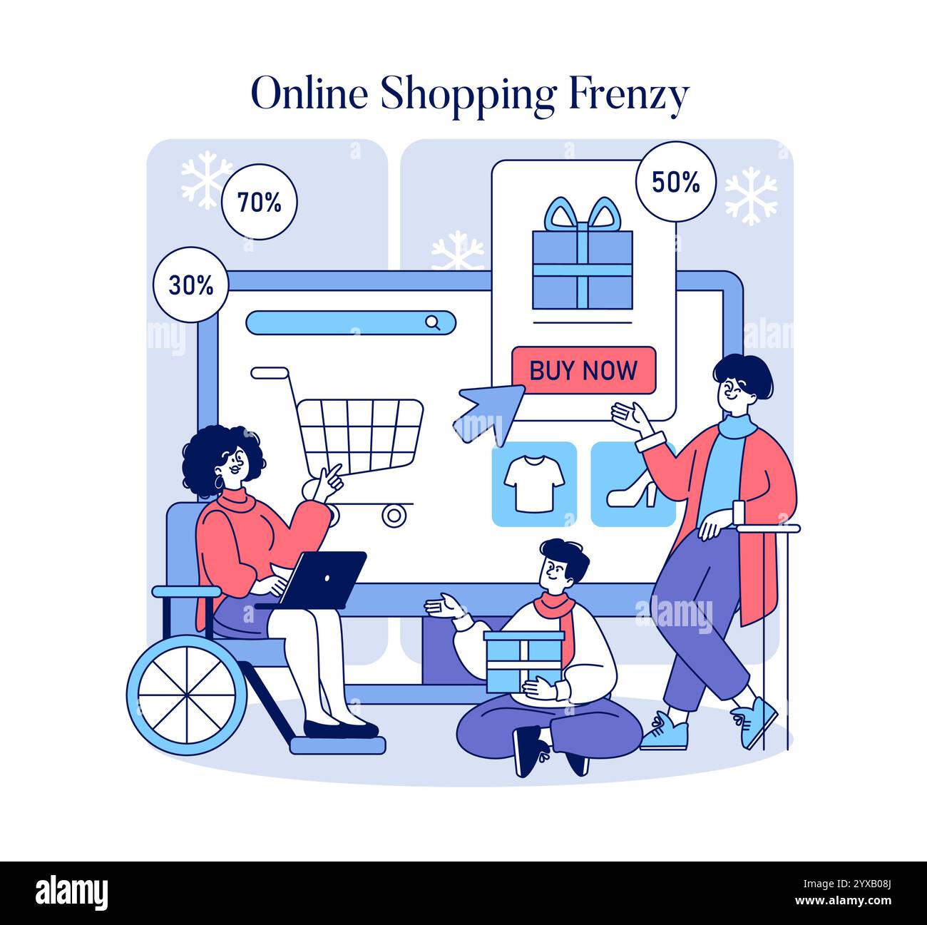 Super Saturday concept. Shoppers enjoying online deals during a sales ...