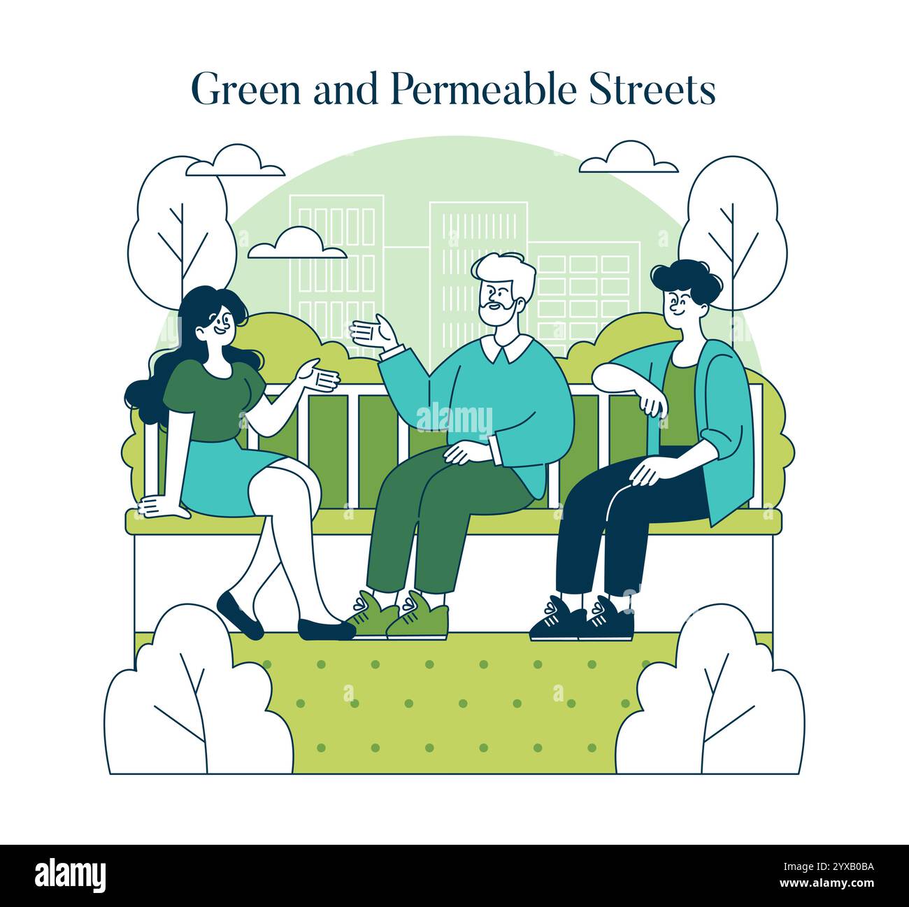 Green Infrastructure concept. People enjoying a sustainable urban ...