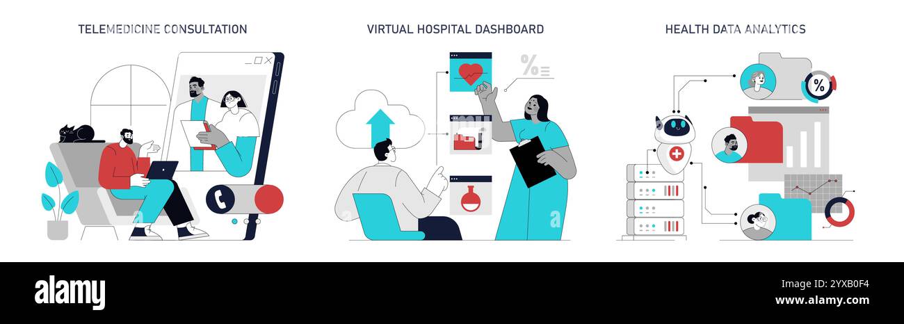 Healthcare automation set. Telemedicine, virtual hospital dashboard ...