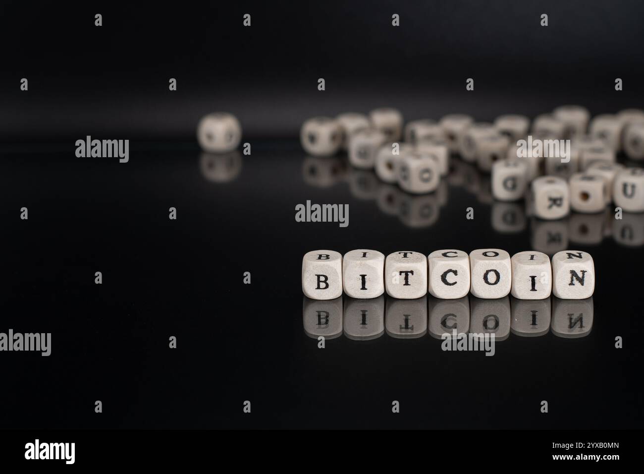 Bitcoin in Cubes: Word Composed with Wooden Letters on Black Background ...