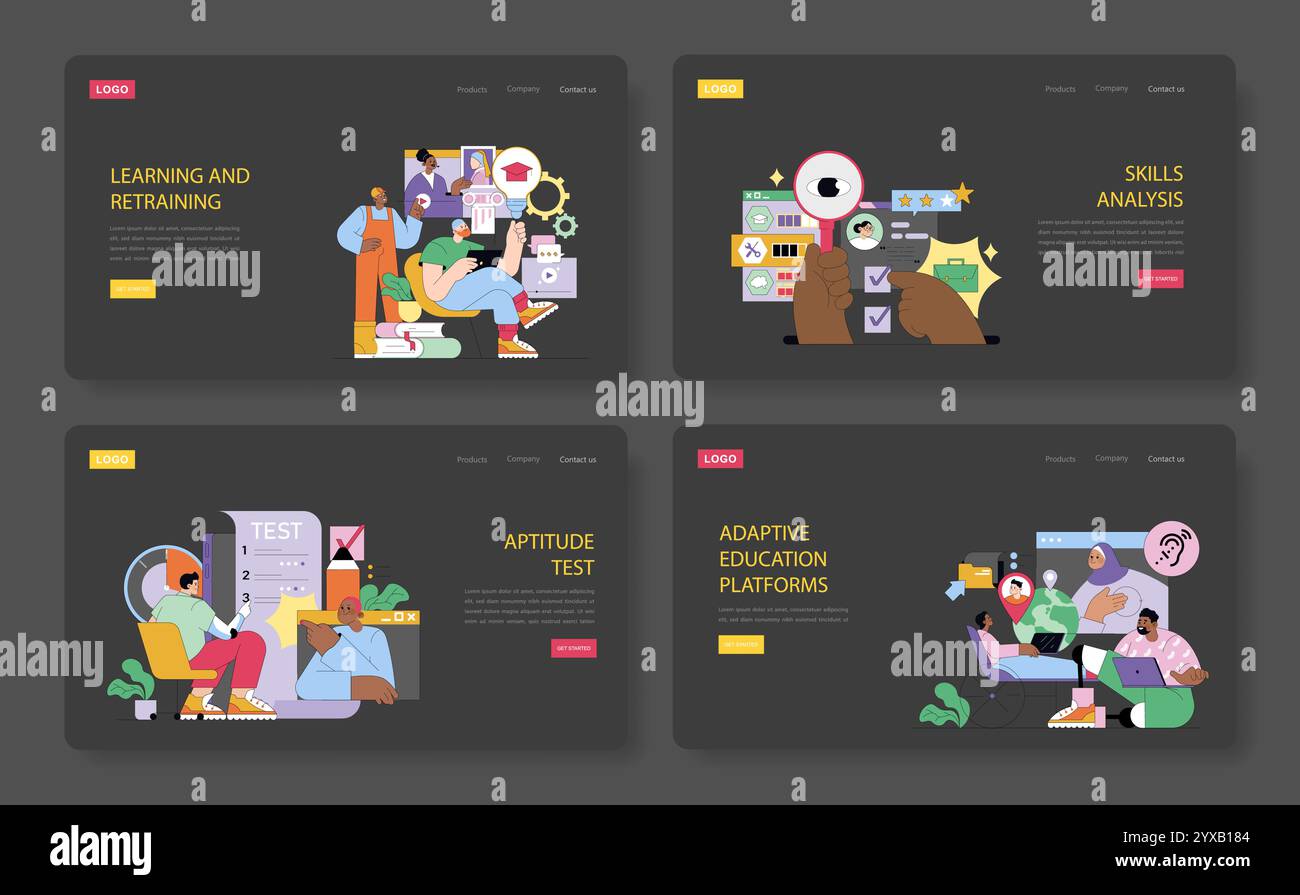 Career change set. Modern professionals engaging in learning, skills ...