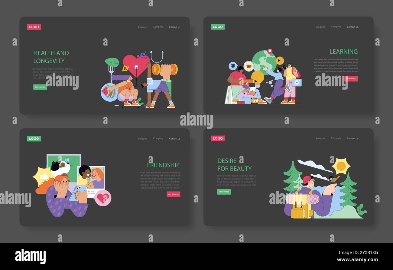 Human Values set. Exploring wellness, lifelong learning, connectedness ...