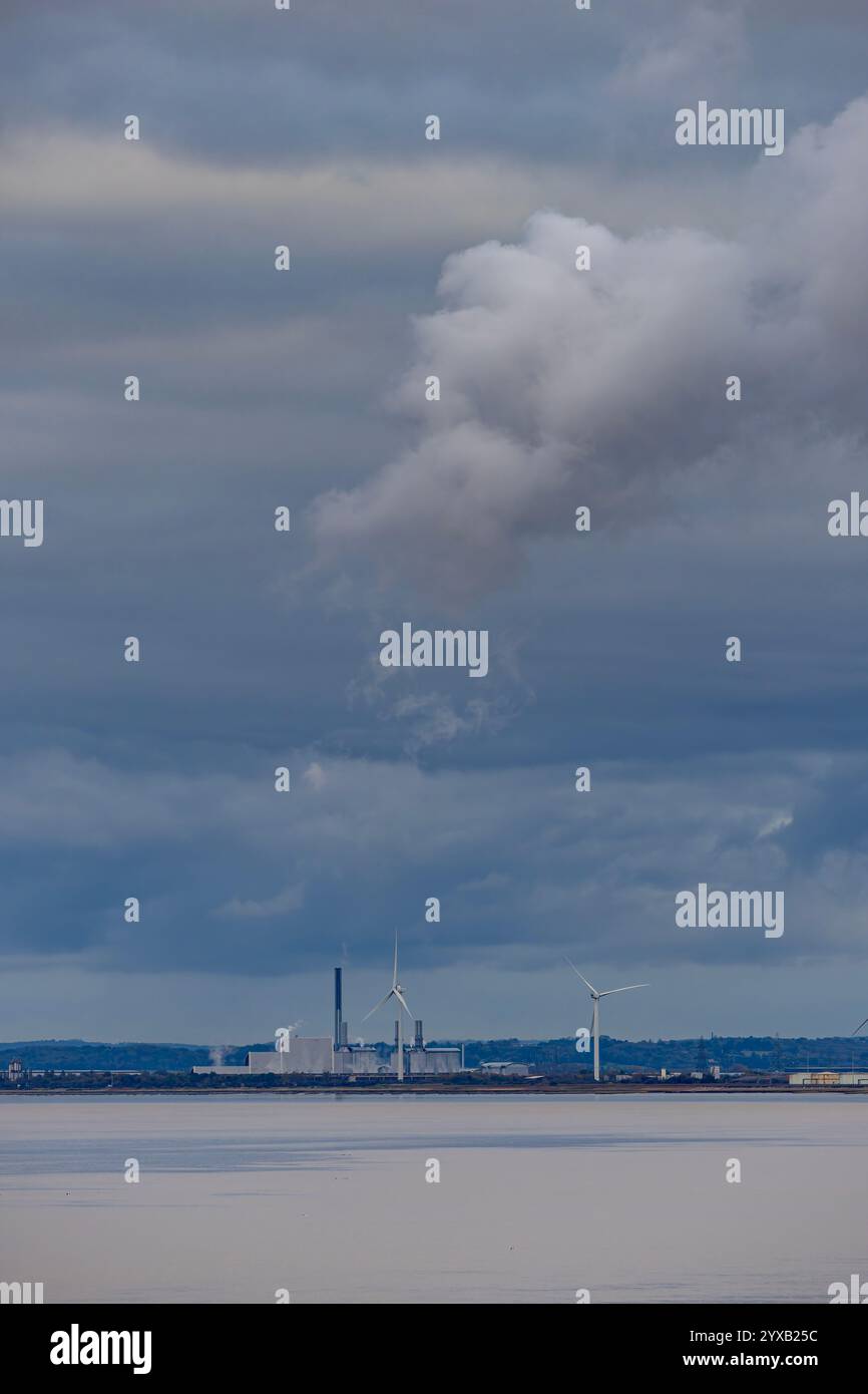 Water vapour cloud coming from the chimney of Seabank power station ...