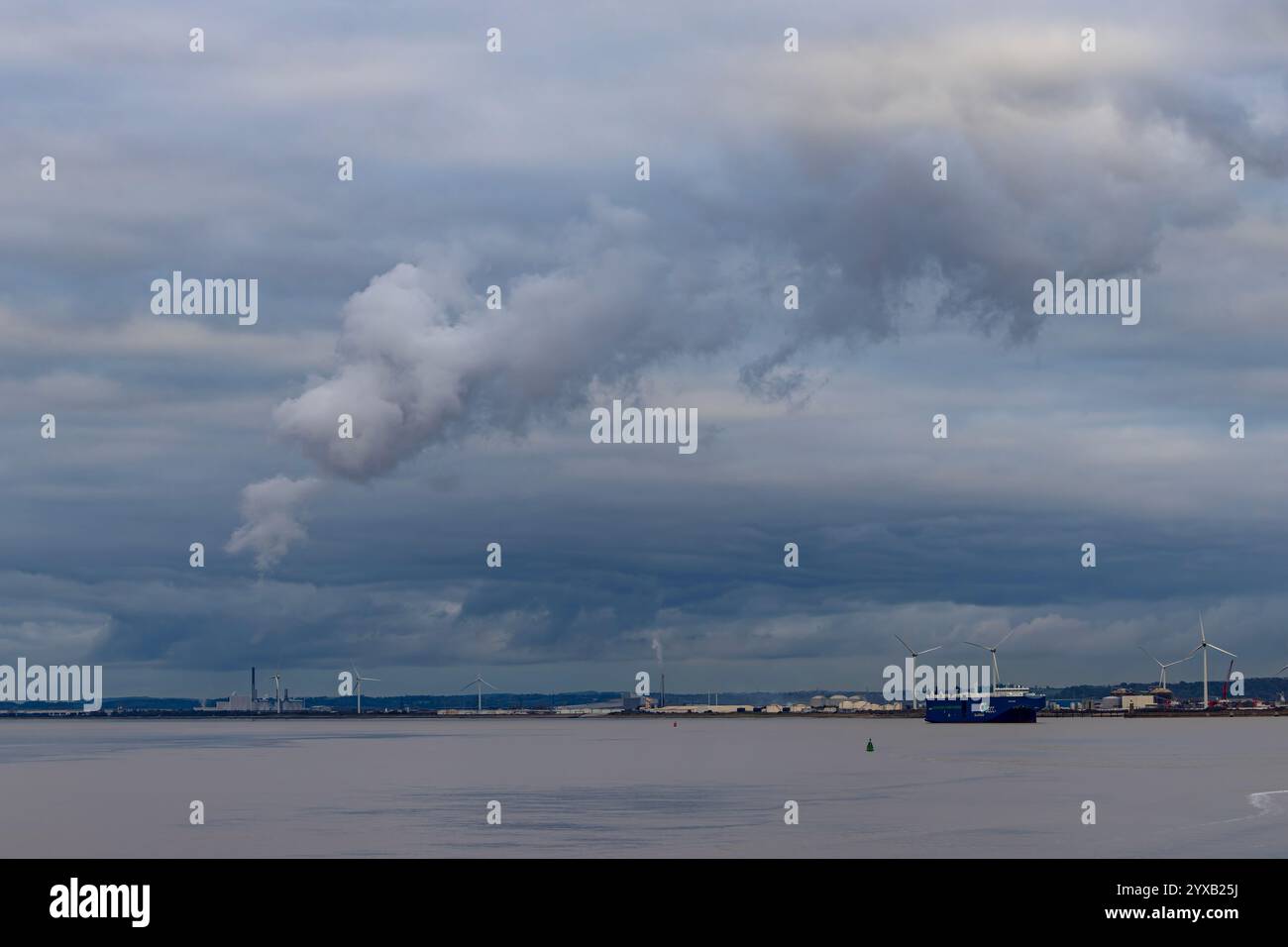 Water vapour cloud coming from the chimney of Seabank power station ...