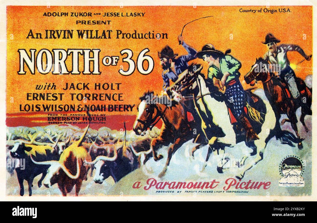 Adolph Zukor and Jesse L Lasky presents North of 36 (Paramount, 1924). Herald movie poster ...