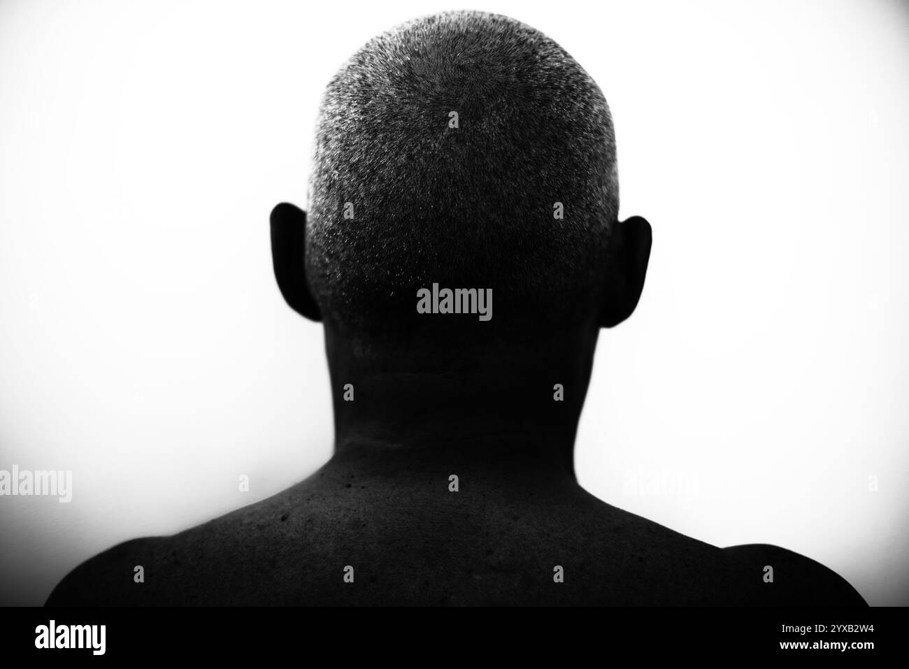 Close-up of the back of a shaved man's head in dim light Stock Photo ...