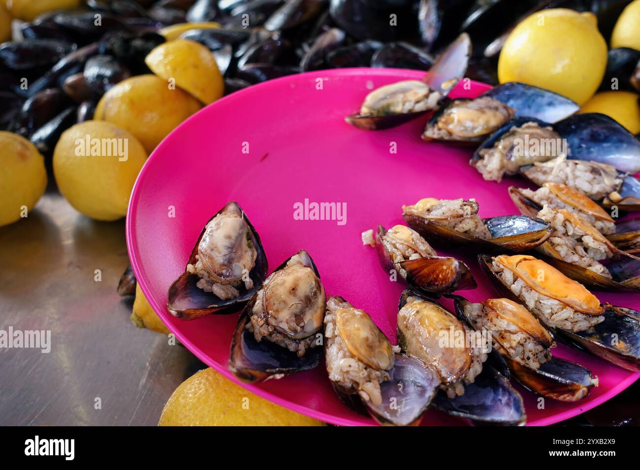 Traditional Turkish Street Food Mussels Prepared with Rice Photo Stock ...