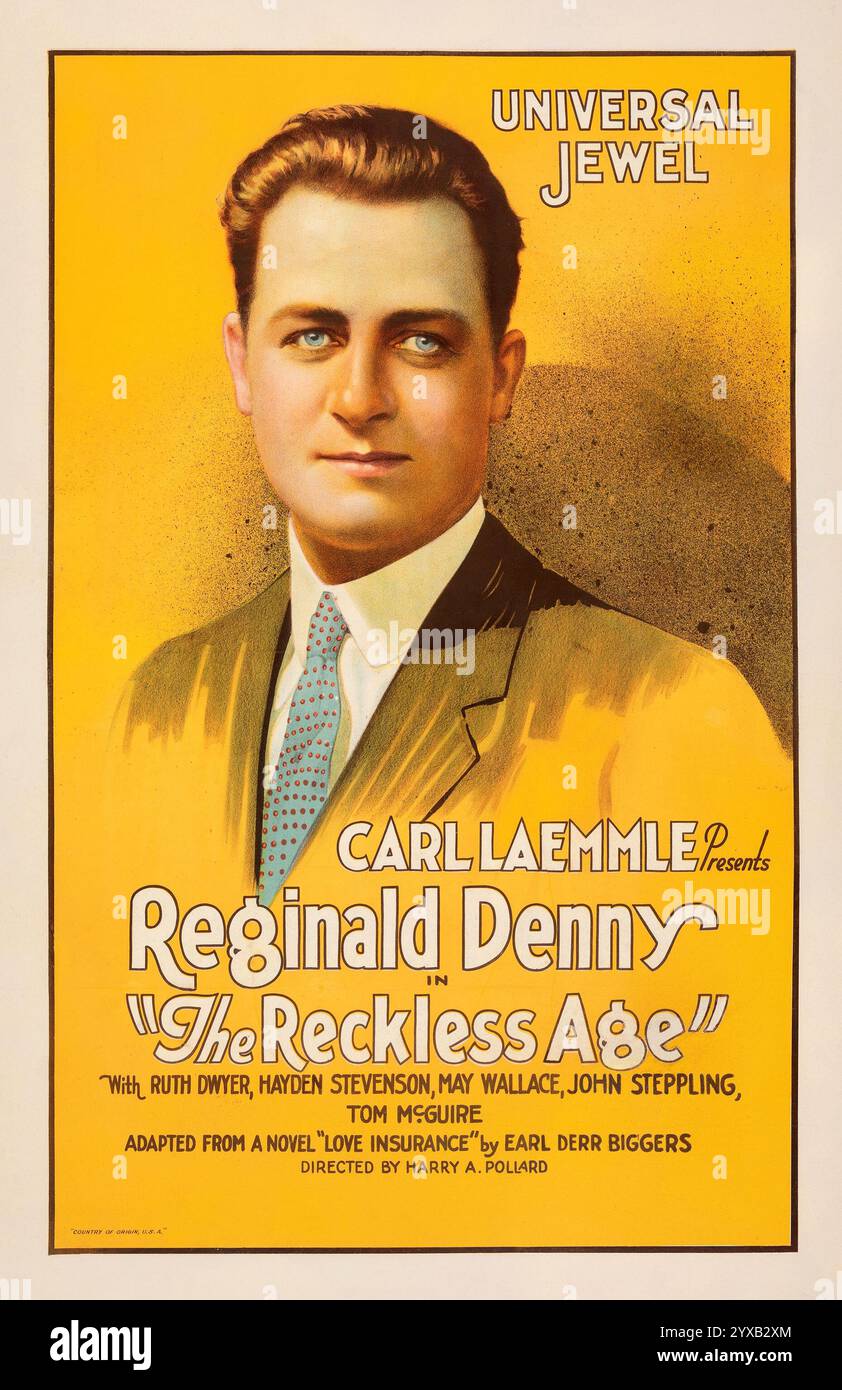 The Reckless Age (Universal, 1924) Reginald Denny - Silent film - Old film poster Stock Photo ...