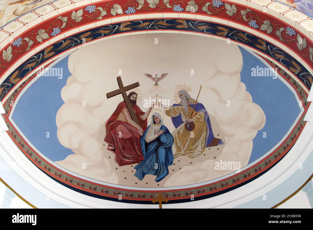 The Holy Trinity crowns the Virgin Mary, fresco on the ceiling in the ...