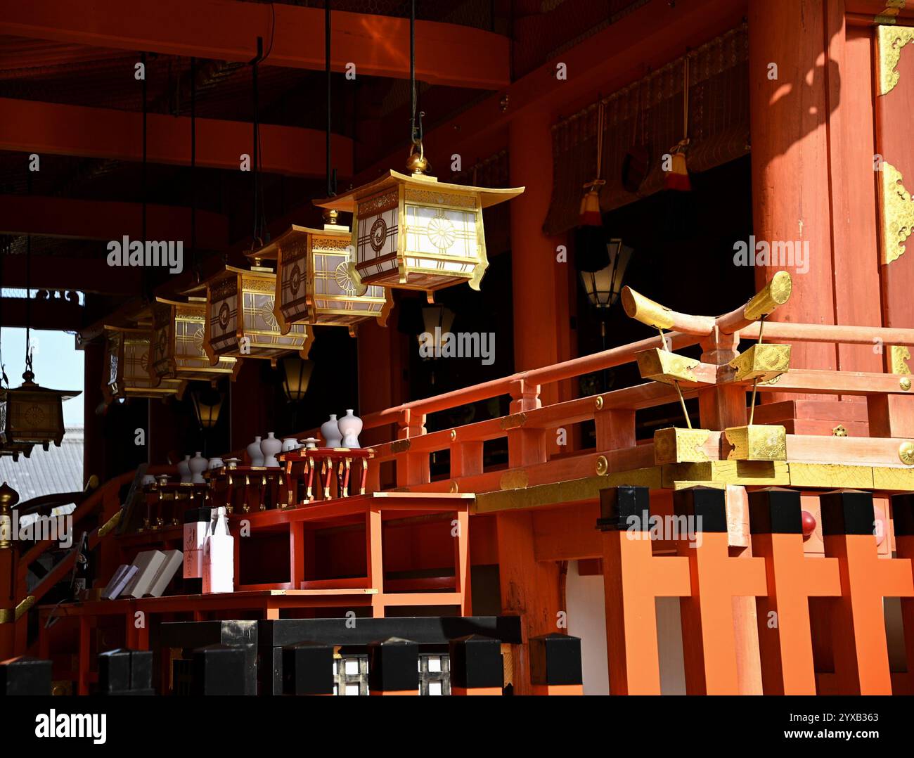 Traditional Japanese golden votive hanging Tsuridoro lanterns on the ...
