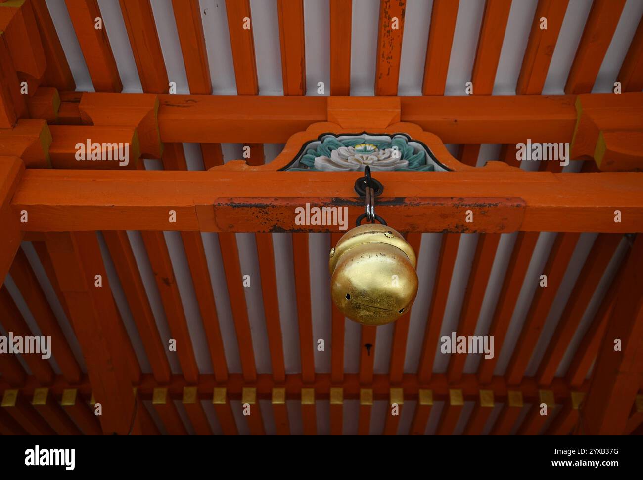 Golden Suzu a traditional Japanese bell on the exterior of the Shinto ...