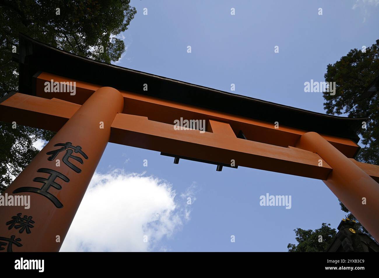 Scenic view of a giant vermilion torii gate at the Shinto Shrine ...