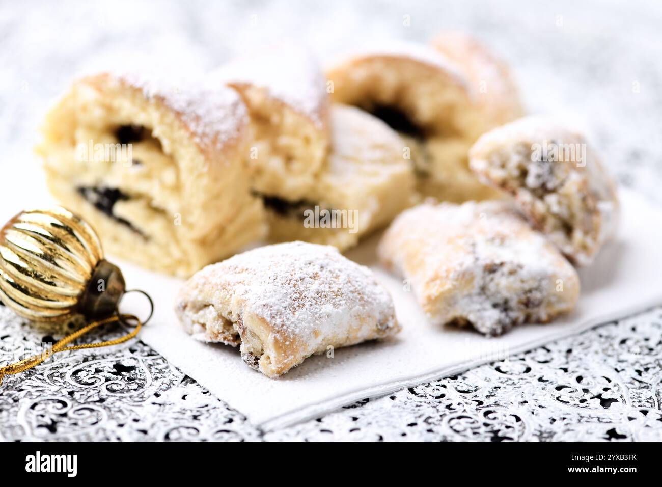 Stollen Bites on bright background. Soft focus. Close up Stock Photo ...