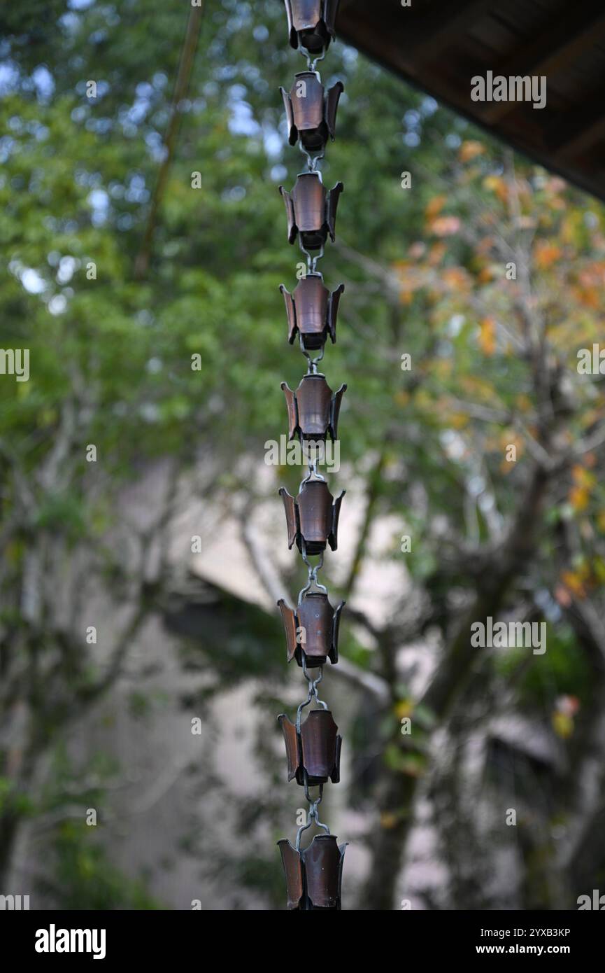 Japanese Kusari-doi a decorative rain chain that guides rainwater from ...