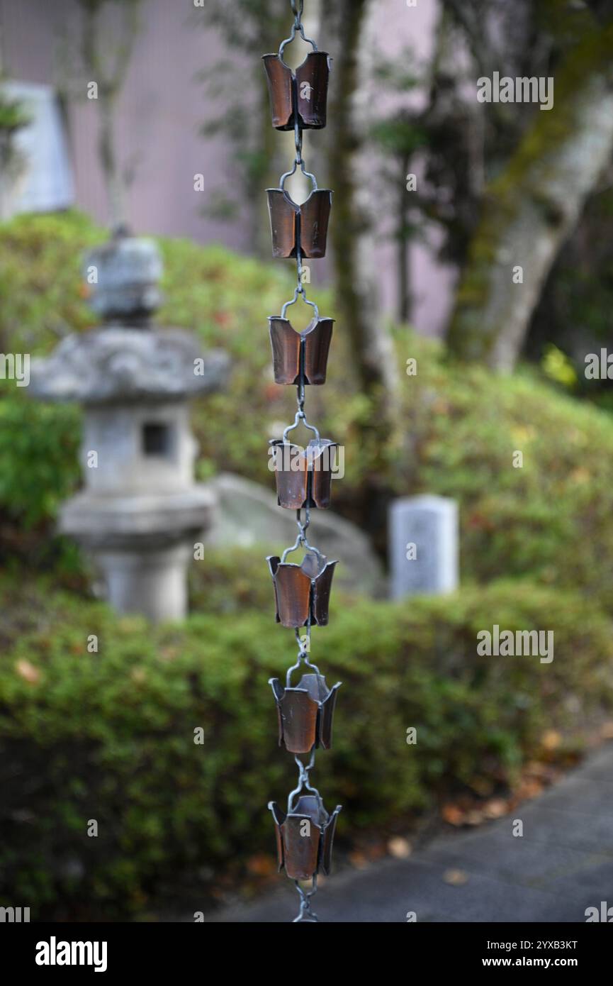 Japanese Kusari-doi a decorative rain chain that guides rainwater from ...