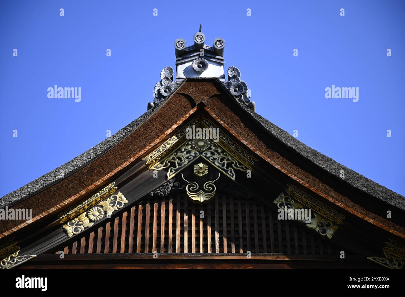 Hinoki cypress-bark-shingled roof of the Ansei era Kogogutsunegoten ...