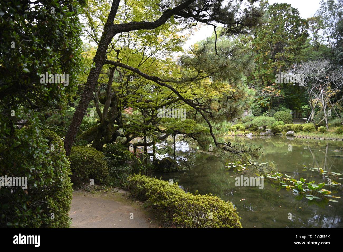 Landscape with scenic view of Naka Shin-en Garden and Soryu-ike pond on ...