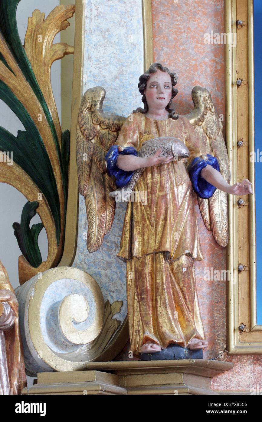 Saint Raphael, statue on the main altar in the parish church of Saint ...