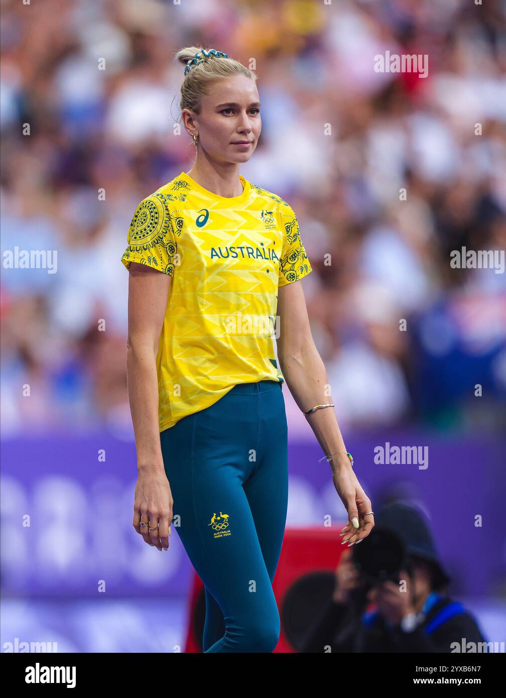 Eleanor Patterson participating in the high jump at the Paris 2024 ...