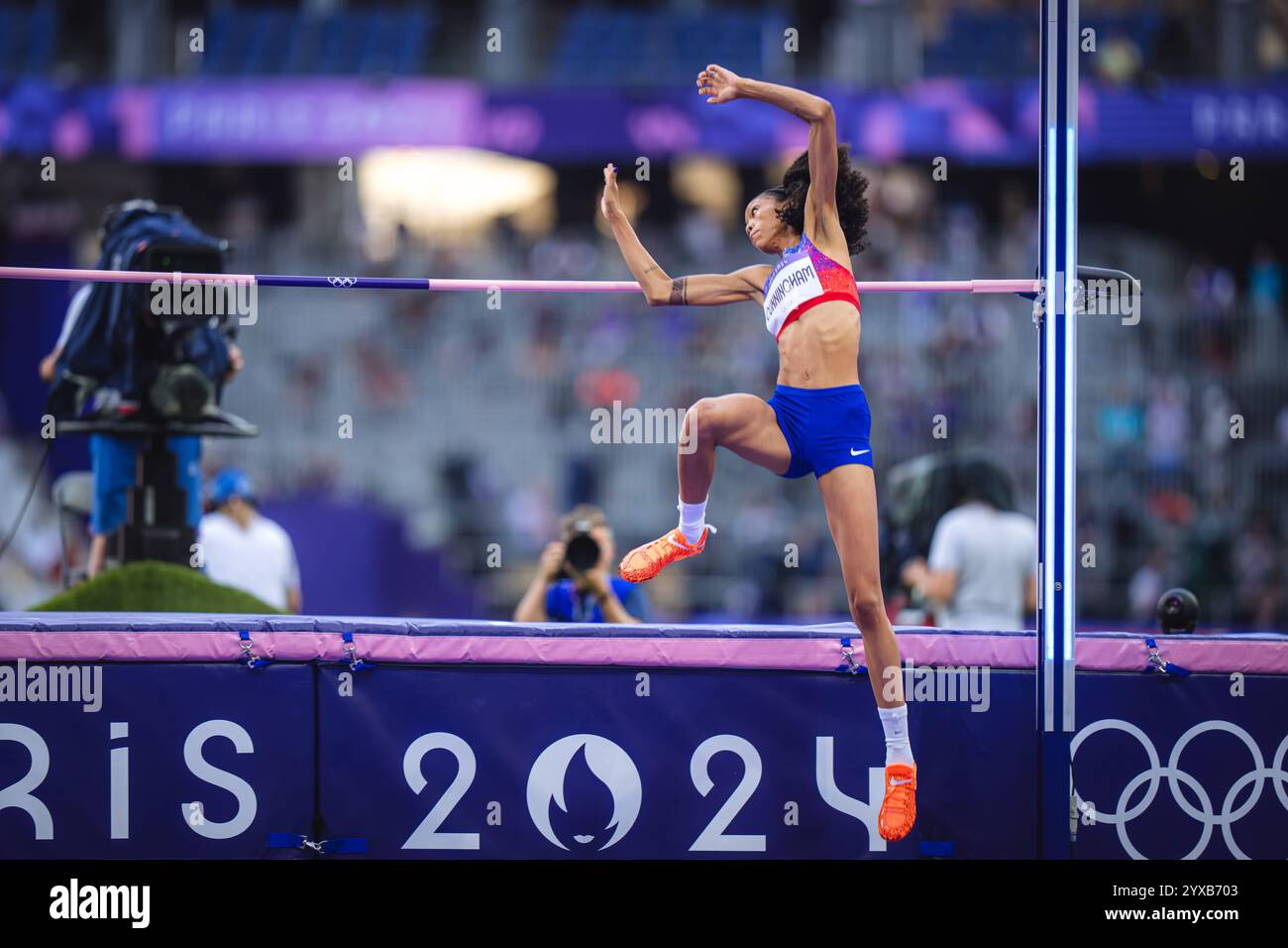 Vashti Cunningham participating in the high jump at the Paris 2024 ...
