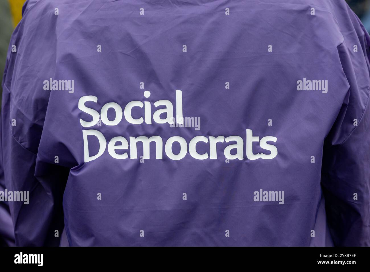 Social Democrats political party jacket worn by a canvasser during the ...