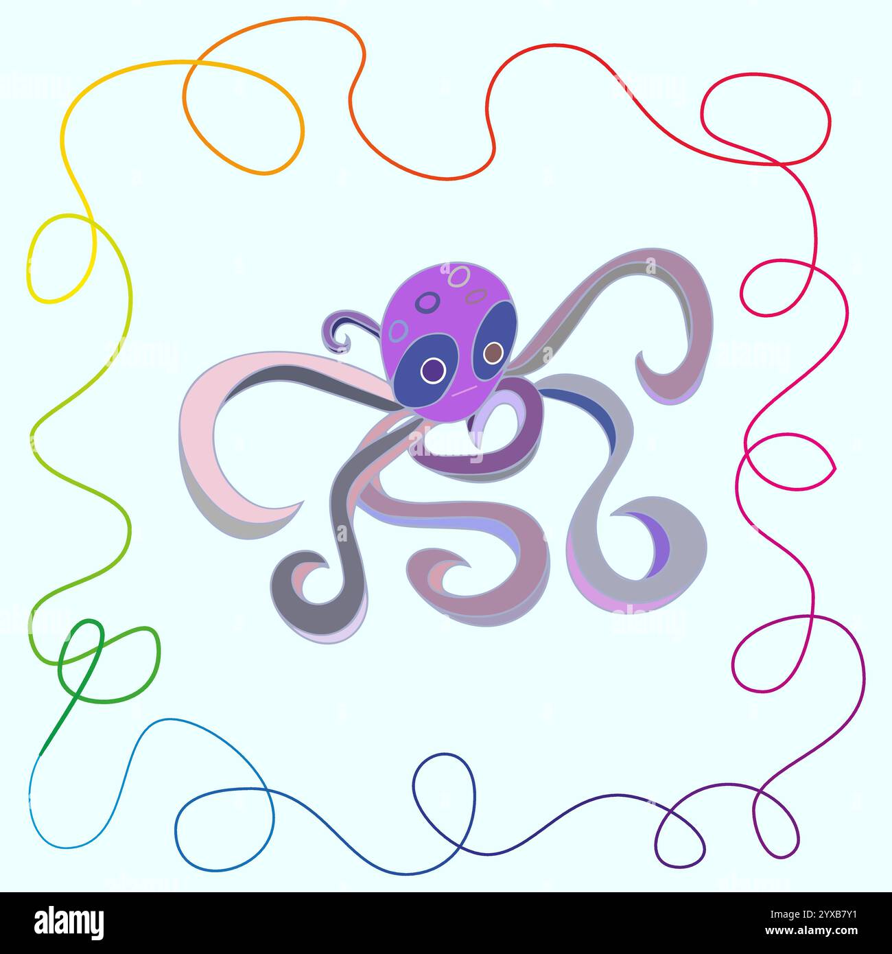 Fabulous octopus in a multi-colored frame, vector illustration on a ...