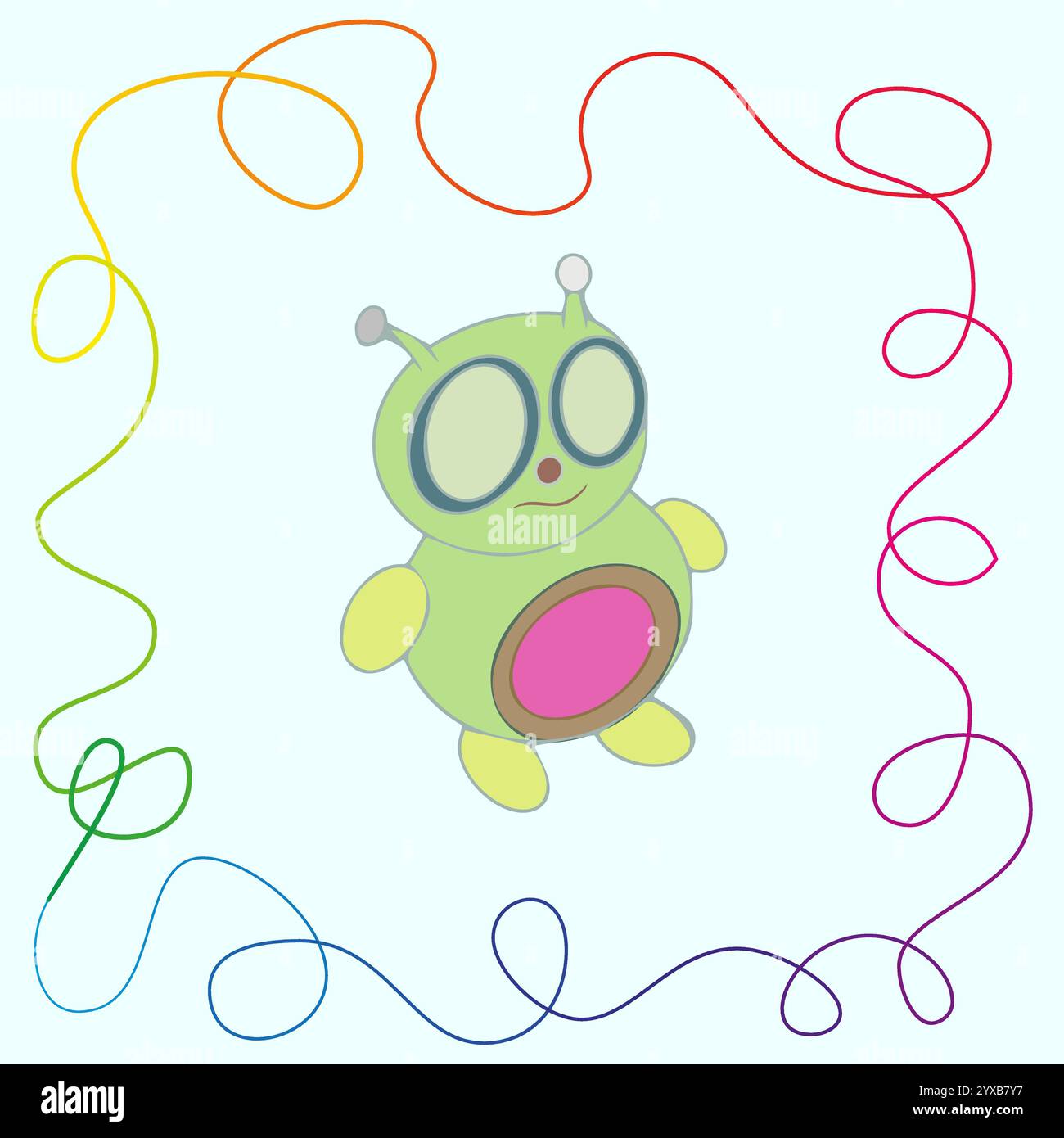 Colorful alien, fairy-tale character in a frame vector illustration on ...