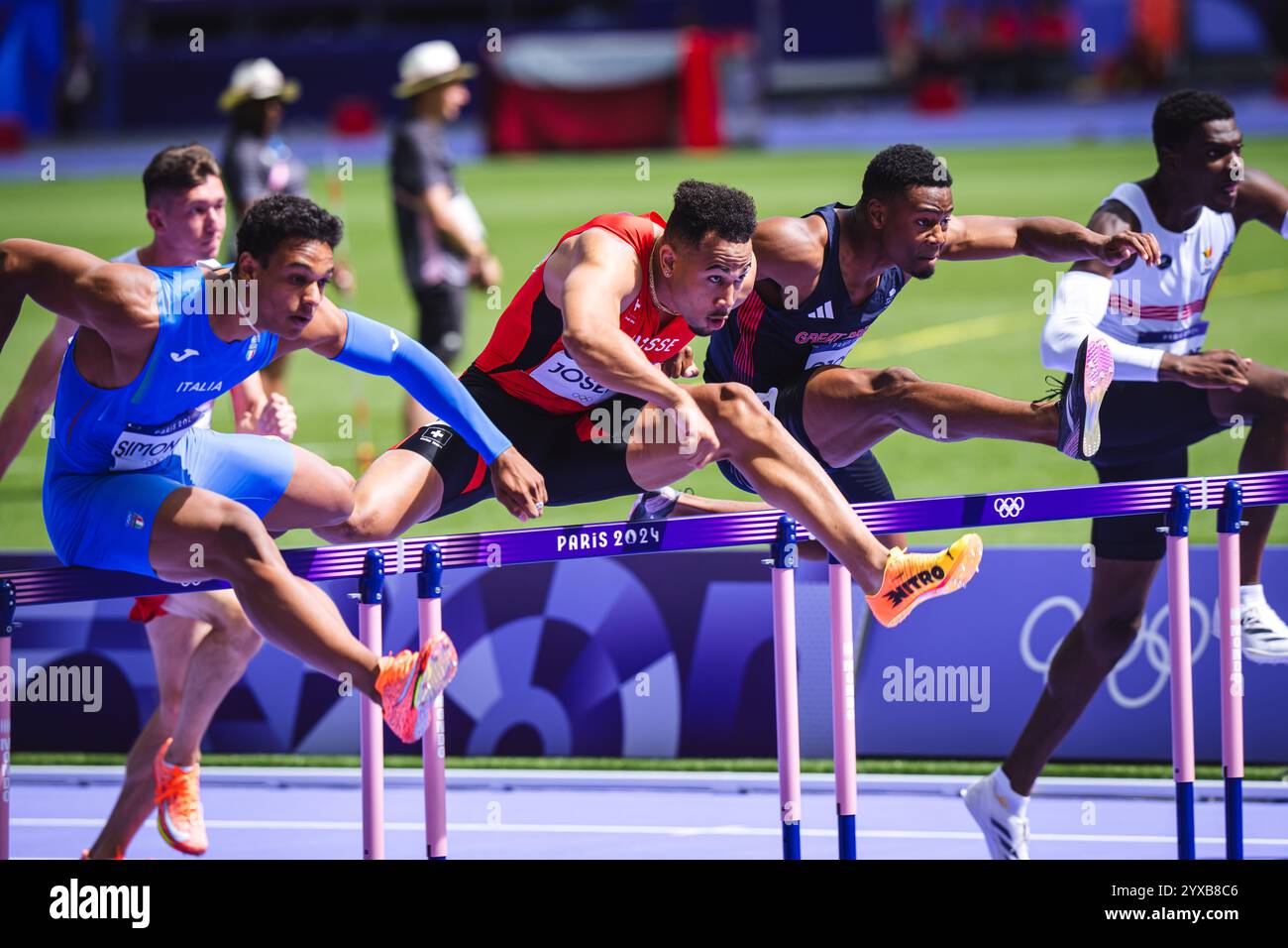 Jason Joseph participating in the 110 meters hurdles at the Paris 2024 ...