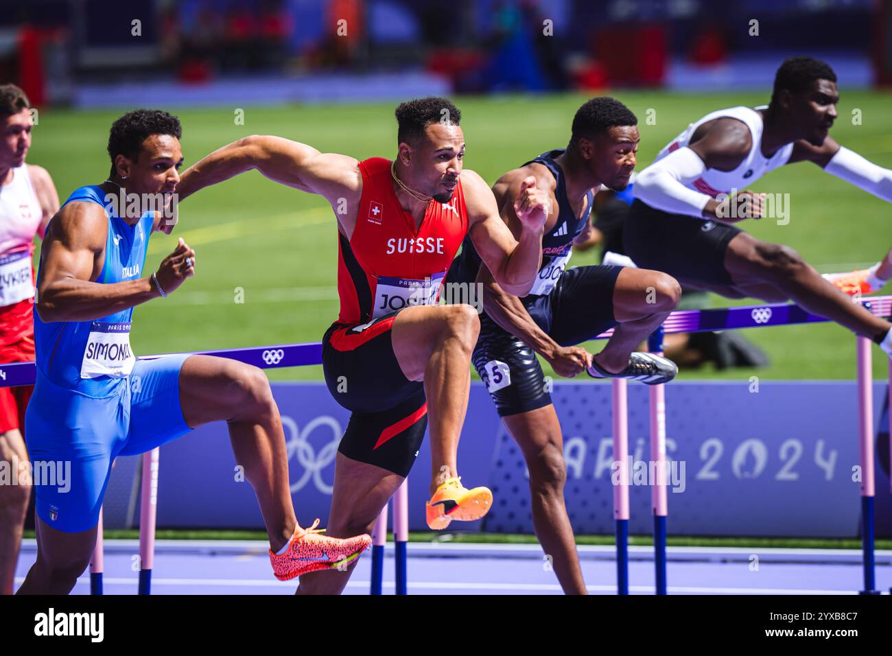 Jason Joseph participating in the 110 meters hurdles at the Paris 2024 ...